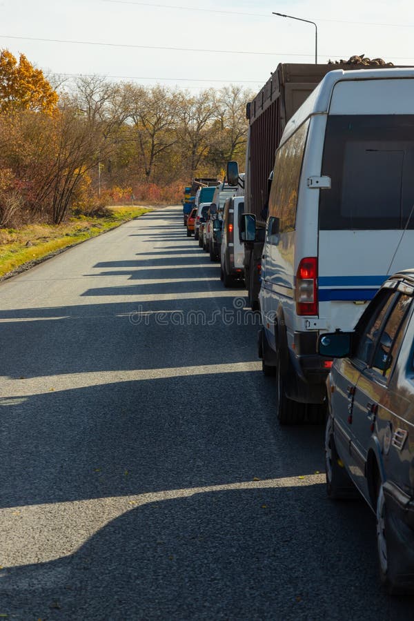 Traffic Jam on Busy Road Cars in Row Stock Photo - Image of rush ...