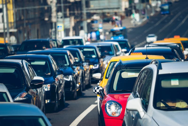 Traffic jam with cars stock photo. Image of drive, crowded - 183674944