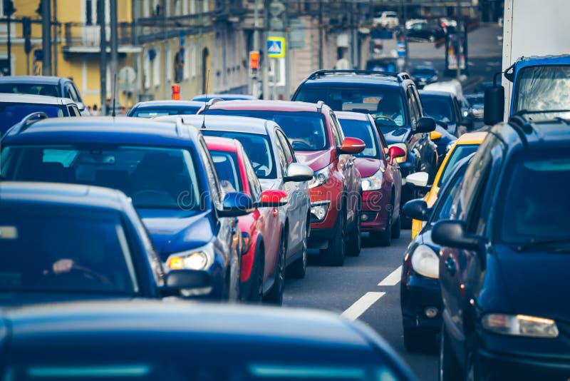 Traffic jam with cars stock photo. Image of motor, close - 192126850
