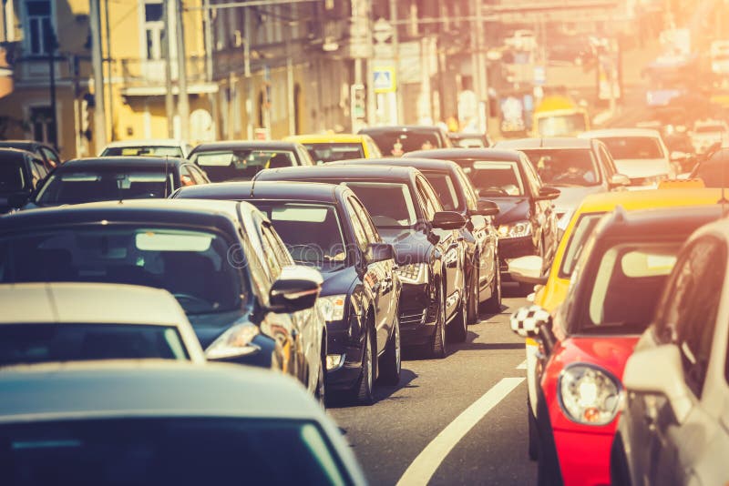 Traffic jam with cars stock photo. Image of evening - 210818404