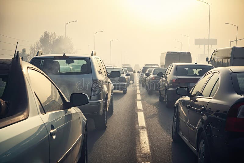 Traffic Jam in the City with Visible Air Polution, Generative Ai Stock ...
