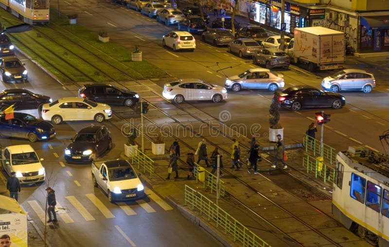 Traffic Jam Congestion, Tram Accident in Bucharest. Editorial ...