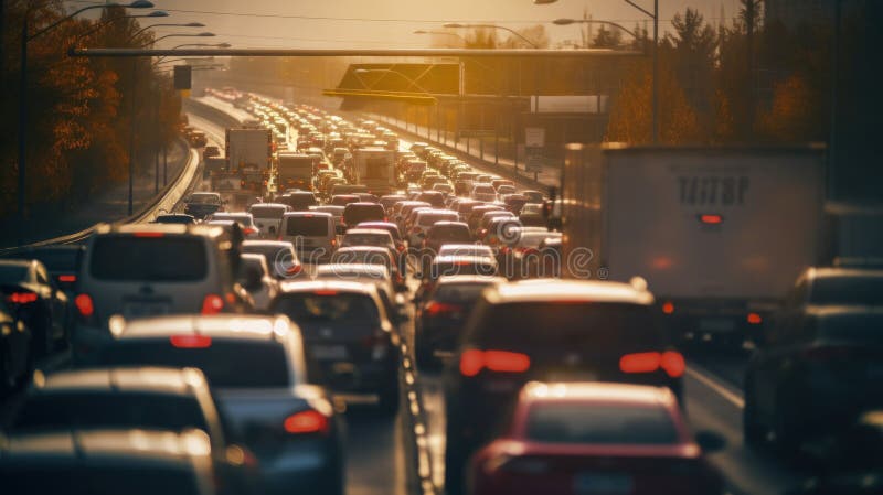 Traffic Jam on Highway during Golden Hour Stock Illustration ...
