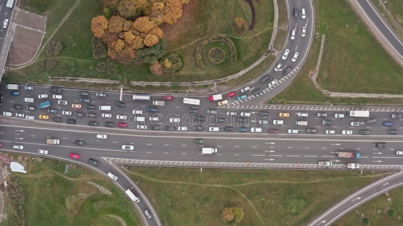 Traffic Jam at a Highway Junction . Aerial View. in the Fall Stock ...