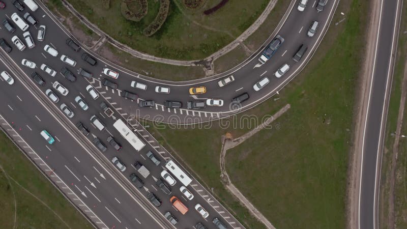 Traffic Jam at a Highway Junction . Aerial View. in the Fall Stock ...