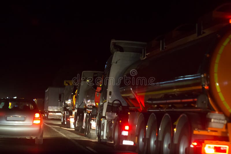 Traffic Jam on Highway. Back View. Stock Photo - Image of move, busy ...