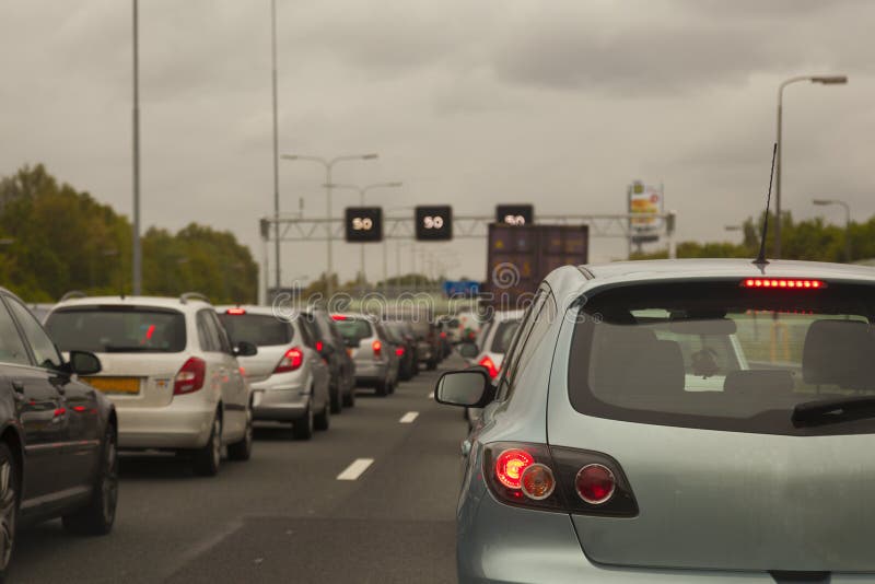 Traffic jam on a highway stock photo. Image of freeway - 108960736