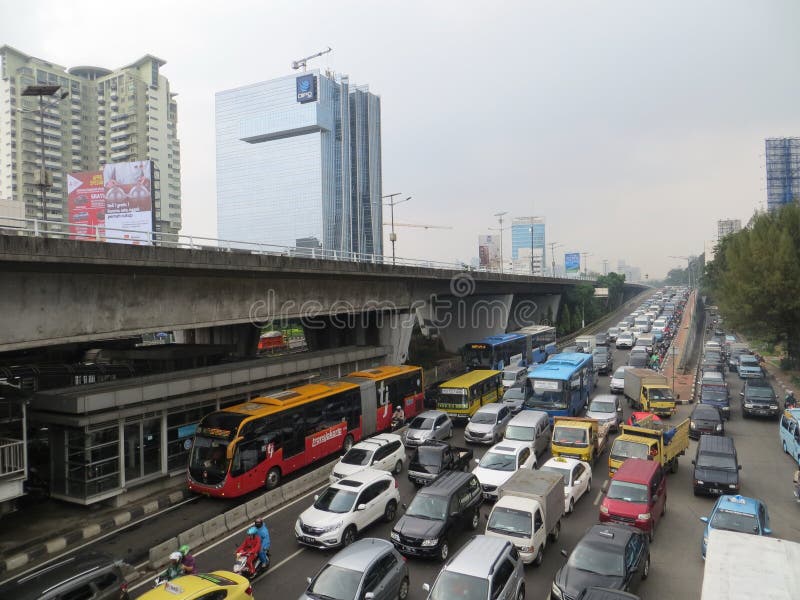 Traffic jam in Jakarta editorial image. Image of modern - 93085035
