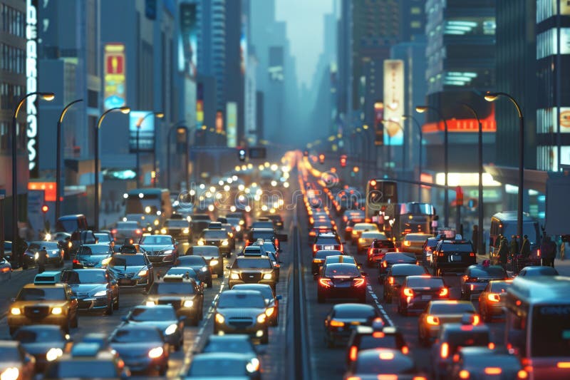 Traffic jam in modern city stock illustration. Illustration of asphalt ...