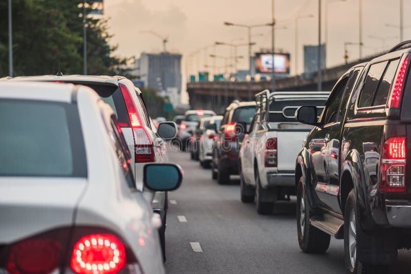 Traffic Jam with Row of Cars on Toll Way Stock Photo - Image of front ...
