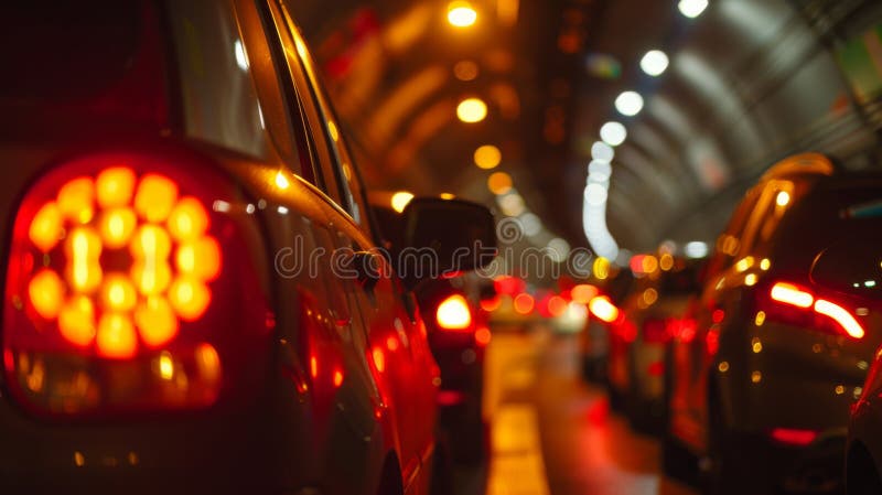 Traffic Jam in the Tunnel with Glowing Brake Lights Stock Photo - Image ...