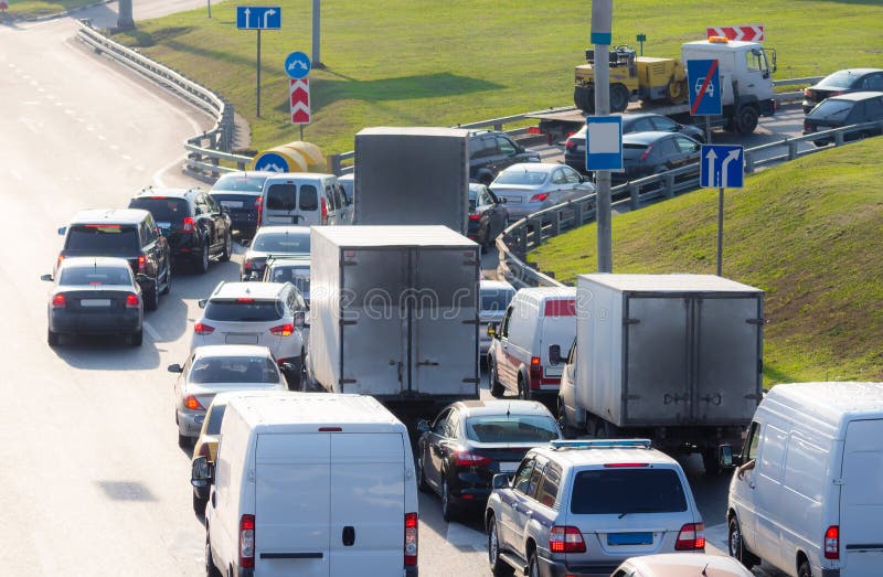 Traffic jam on the turn stock image. Image of congestion - 86320123