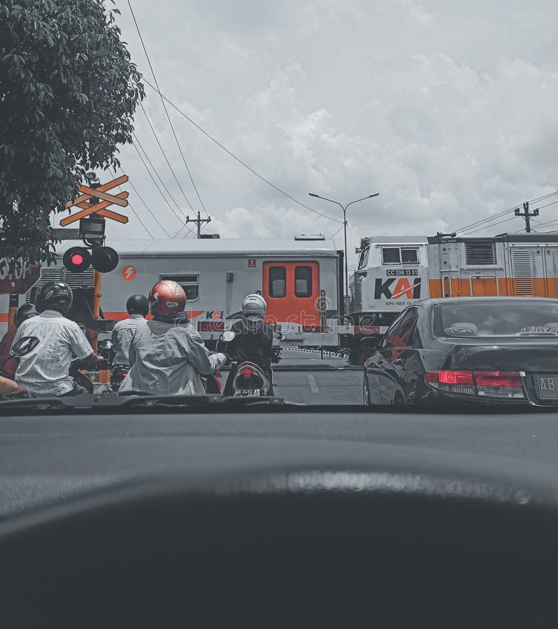 Traffic Jams Due To Waiting for the Train To Cross the Train Gate ...