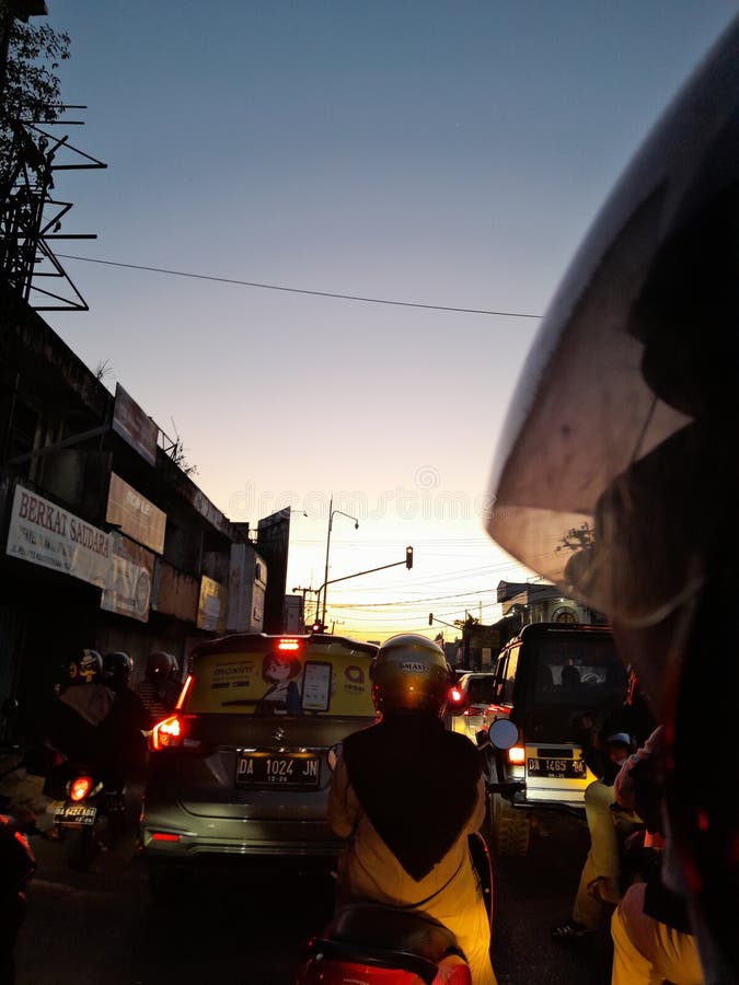 Traffic Jams at Red Lights with the Beauty of the Twilight Editorial ...