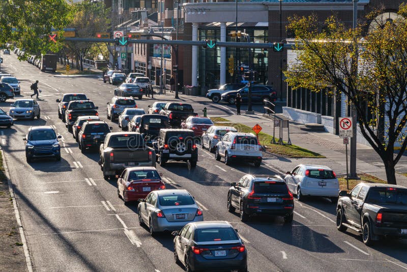 Traffic in Kensington District, Calgary, Alberta, Canada Editorial ...