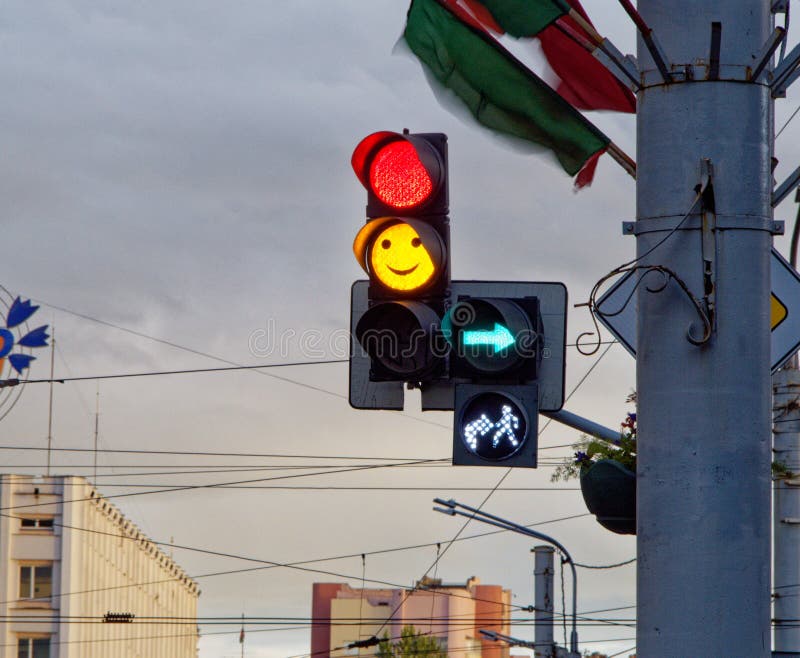 Traffic Light with an Additional Section and Cap Visors with a Smile ...