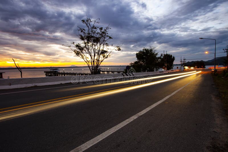 Traffic Light of Asphalt Highway at Dawn Stock Photo - Image of curve ...