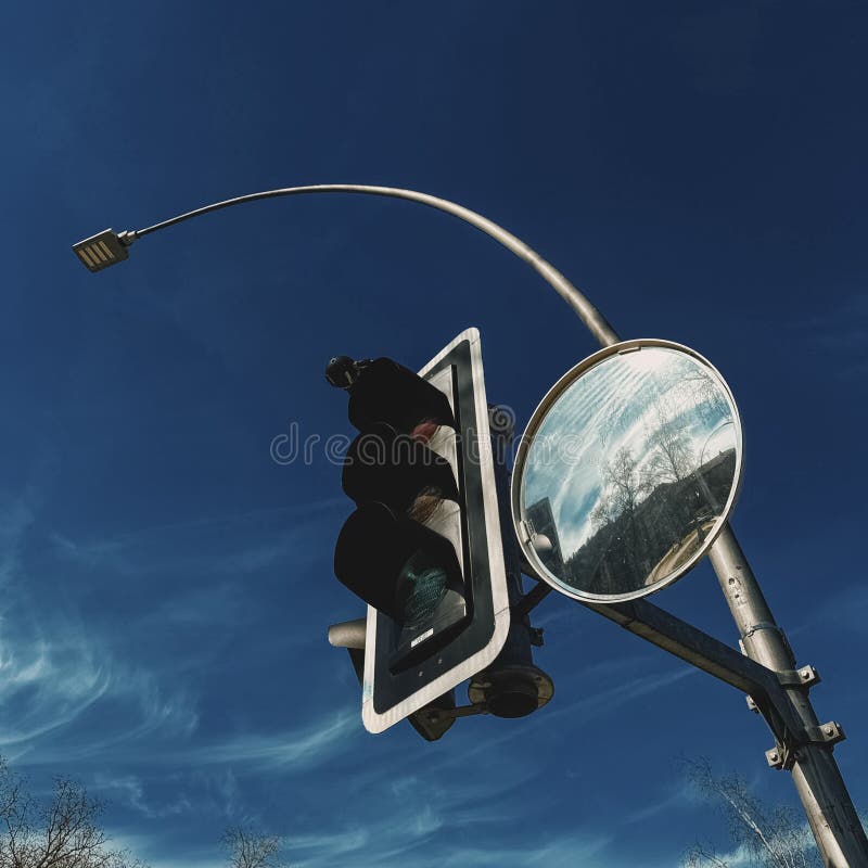Traffic Light in Bern. Stop Light with Mirror Reflecting the Waiting ...
