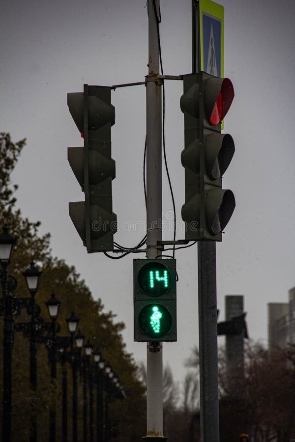 A Traffic Light with a Burning Light Signal Stock Image - Image of ...
