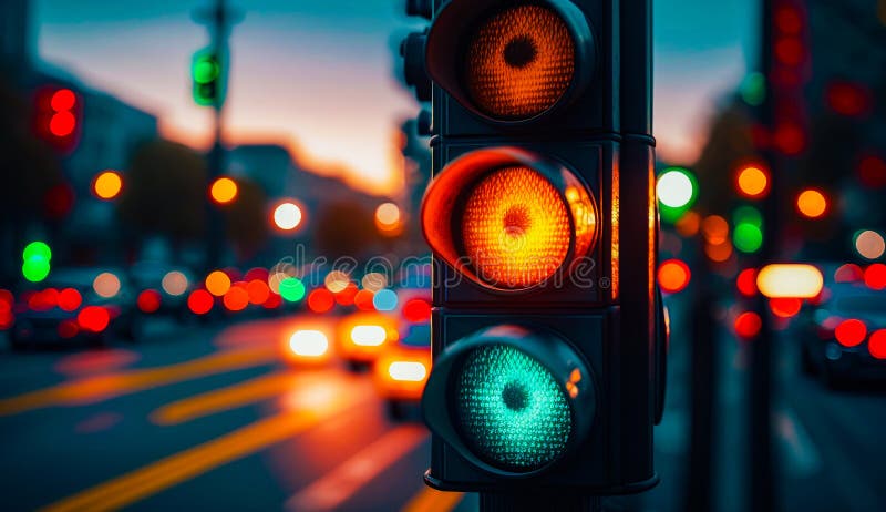 Traffic Light on City Street at Night. Generative AI Stock Illustration ...