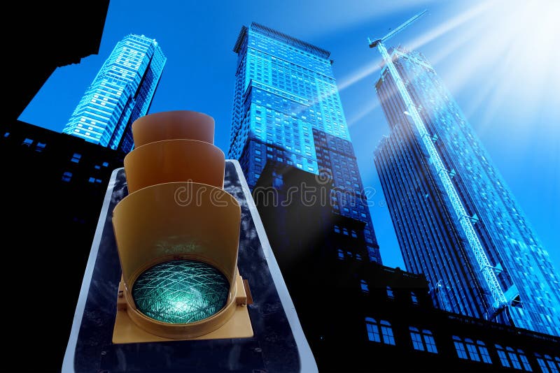 Traffic light stock image. Image of concept, rays, building - 76240955