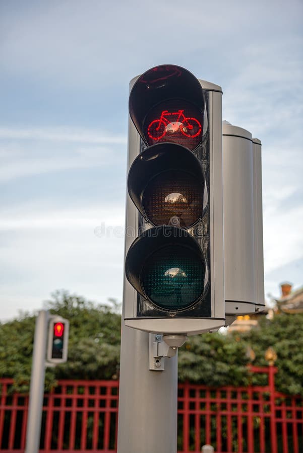 Traffic light closeup stock image. Image of cloud, bycicle - 70754449