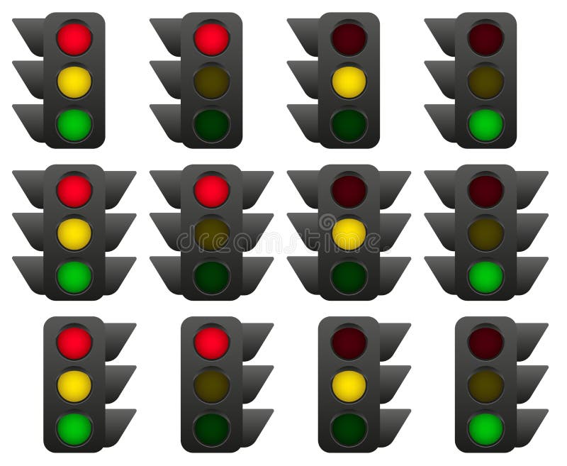 Traffic Light Collection, Set of 7, Vector Illustration Stock Vector ...