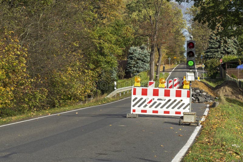 A Traffic Light at a Construction Site Shows Speed Stock Photo - Image ...