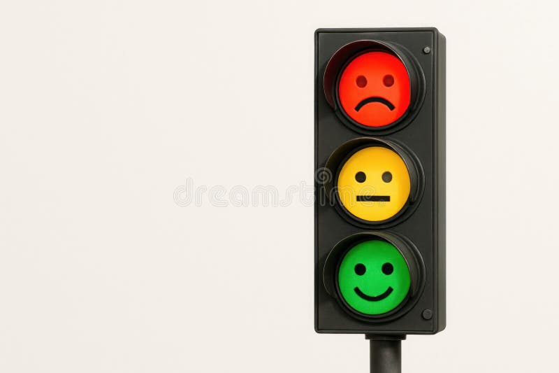 Traffic Light with Emoji Faces Showing Emotions. Space for Text. Stock ...