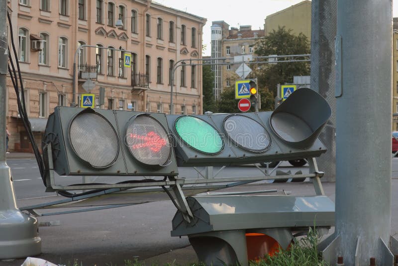 Traffic Light Fallen on the Pavement Stock Photo - Image of europe ...