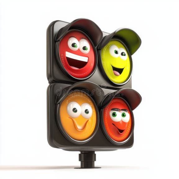 A Traffic Light with Four Faces on it, Each with a Different Expression ...
