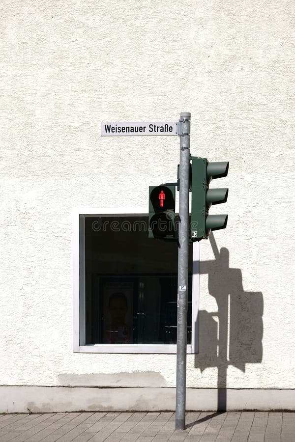 Traffic Light Ajar Against The House Facade Stock Photo - Image of ...