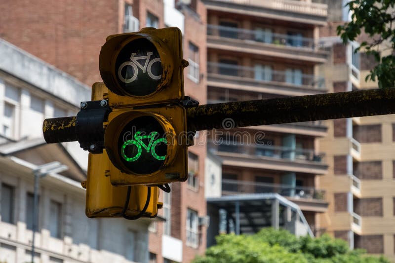 A Traffic Light with a Green Bike Symbol on it Stock Image - Image of ...