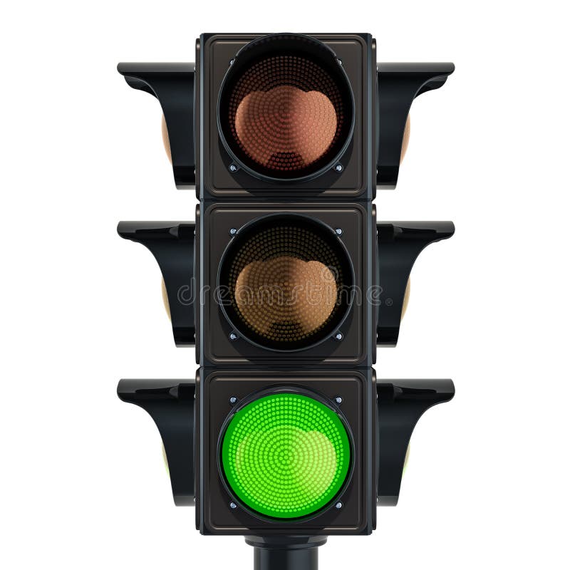 Traffic Light with Green Color, 3D Rendering Isolated on White ...