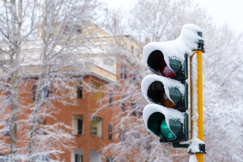 Traffic Light - Green on - Snow Stock Image - Image of road, background ...