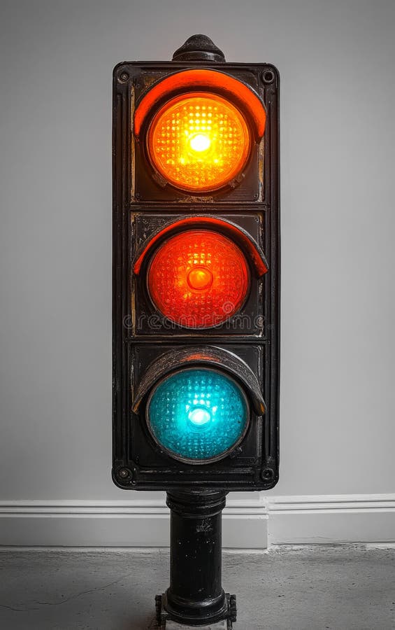 A Traffic Light with a Green Light and Two Red Lights Stock Image ...