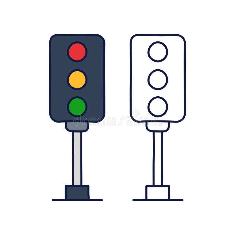 Traffic Light Icon Vector from Driving School Collection in Doodle ...