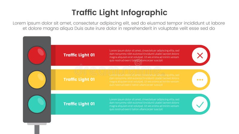 Traffic Light Infographic Template Banner with Round Rectangle Box ...