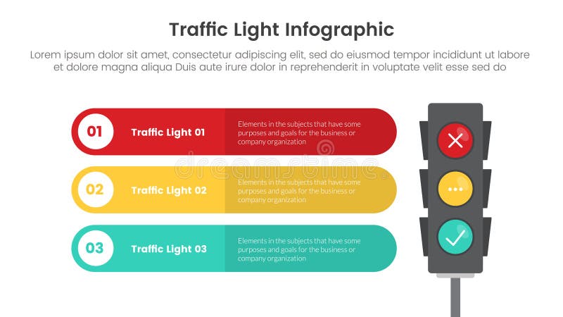 Traffic Light Infographic Template Banner with Round Rectangle Box ...