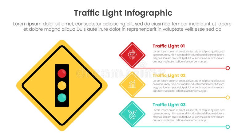 Traffic Light Infographic Template Banner with Yellow Road Sign and ...