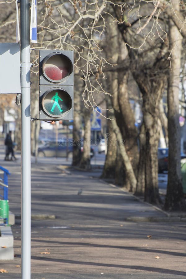 Traffic Light at the Intersection. Green Signal Allowing Movement for ...