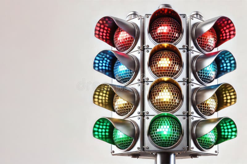 Traffic Light with Mirror Disco Balls. Space for Text. Stock Photo ...