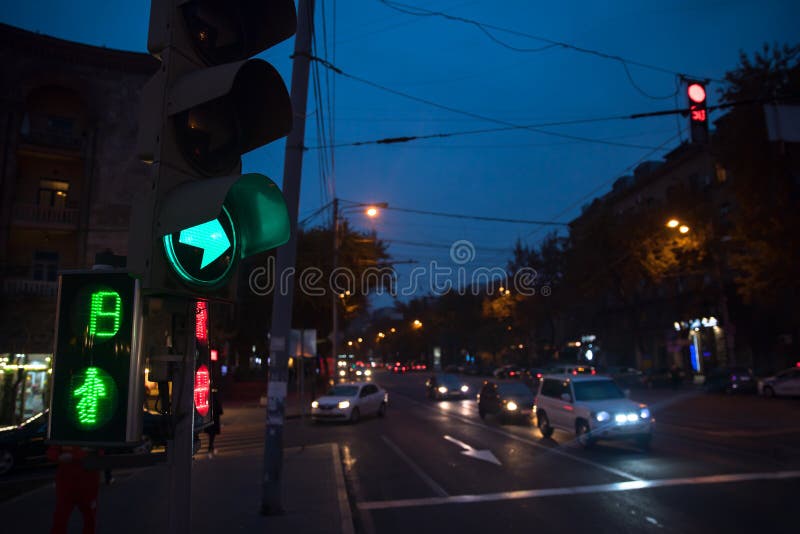 Traffic light at night stock image. Image of motion - 216085733