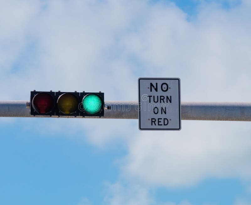 Traffic Light and No Turn on Red Sign Under a Cloudy Sky Stock Photo ...