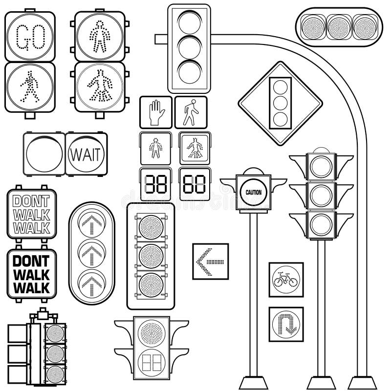 Stop Light Outline Contour Traffic Light Set Stop Wait Go Sign