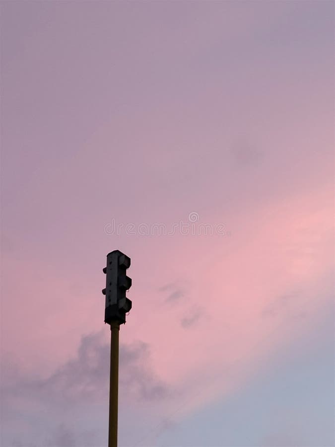 Traffic Light with Pink Sky Stock Image - Image of silhouette, dusk ...