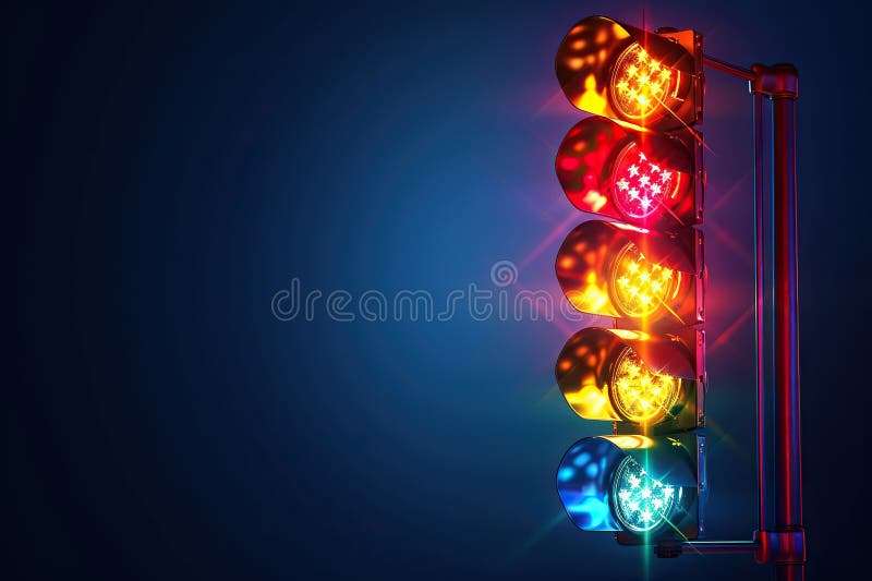 Traffic Light with Pole on Blue Background. Generated by Artificial ... Traffic Light with Pole on Blue Background. Generated by Artificial ...