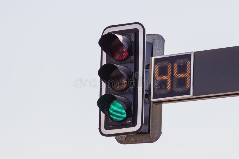 Traffic Light Post Green Light Timer Stock Photo - Image of pedestrian ...