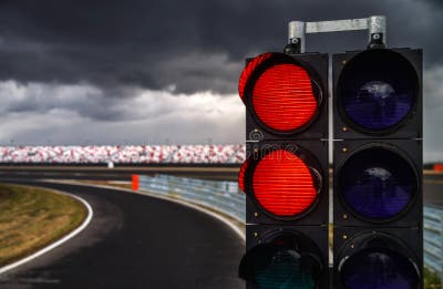 Traffic Light on Race Track Stock Image - Image of contrast, asphalt ...