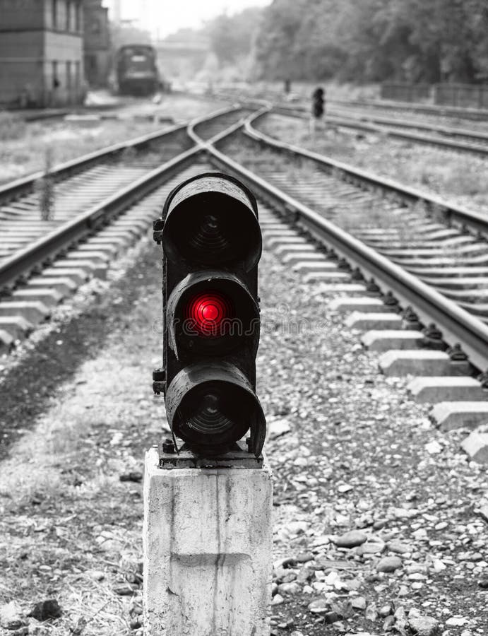 Traffic Light in the Railway Stock Image - Image of railway, warning ...